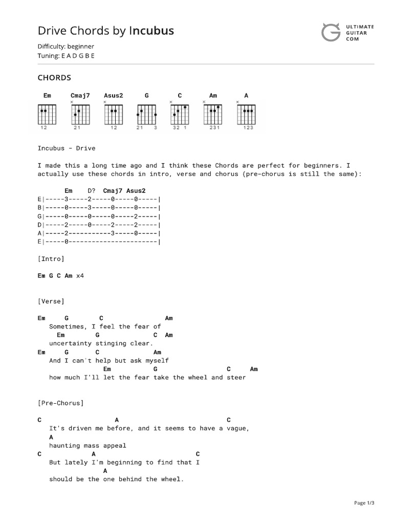 Incubus Drive Chords | PDF