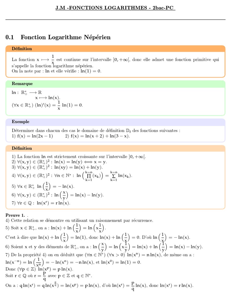 Cours de Logarithme 2bac-Pc | PDF | Limite (mathématiques) | Courbe