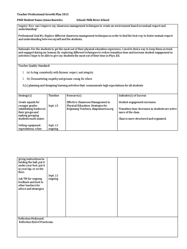 Professional Growth Plan Psiii | PDF | Classroom Management | Teachers