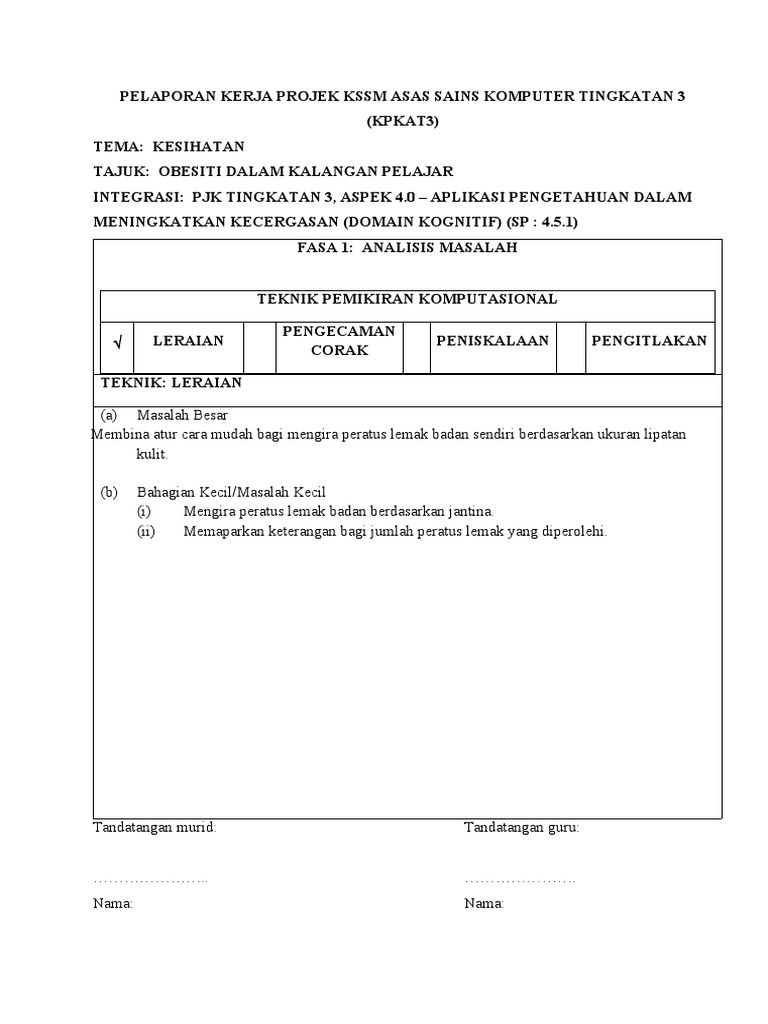 Contoh Pelaporan Kerja Projek Pt3 Ask | PDF