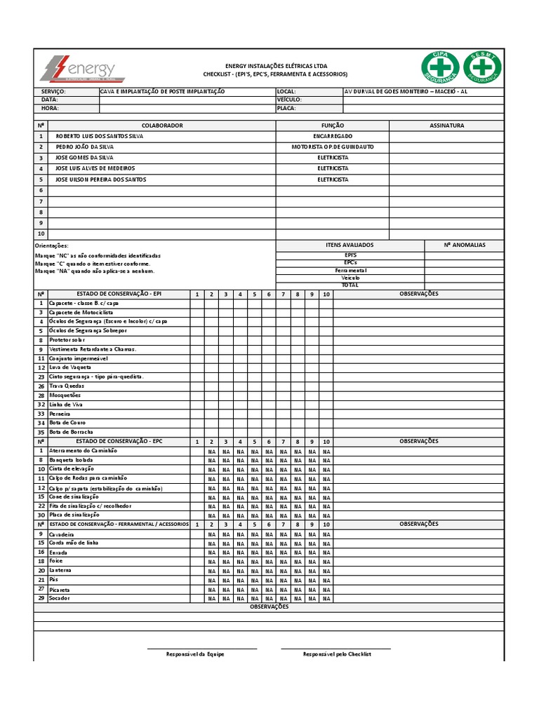 Checklist de EPI e EPC para Serviços Elétricos | PDF