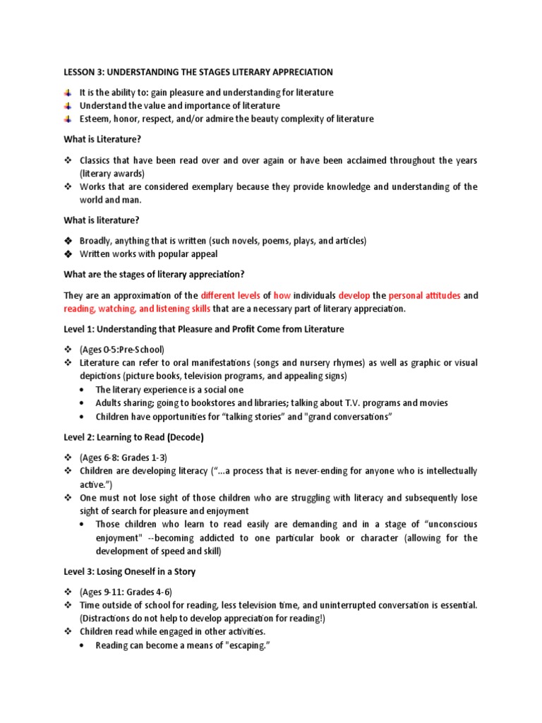 Lesson 3 Understanding The Stages Literary Appreciation | PDF ...