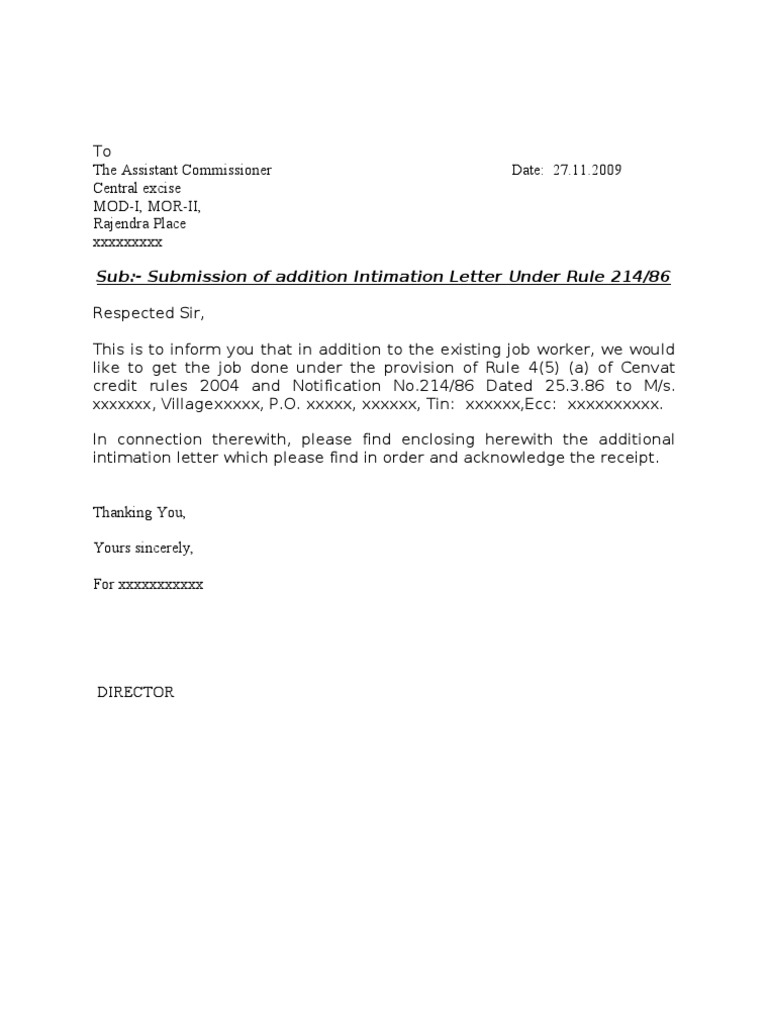 Job work intimation under Notification 214/86 | PDF | Steel | Government