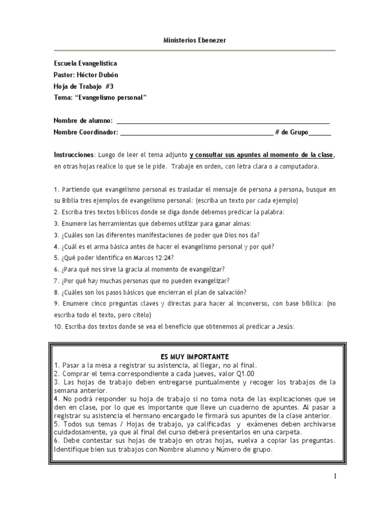Hoja 03 Evangelismo Personal | PDF | Oración | Pecado