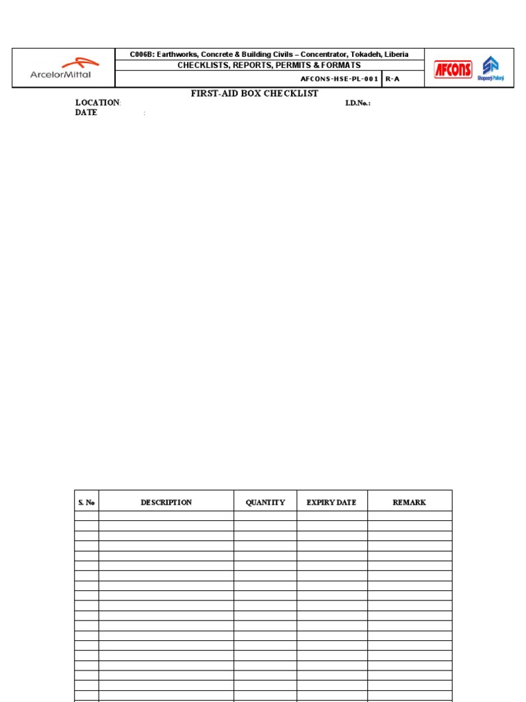 First-Aid Monthly Checklist | PDF