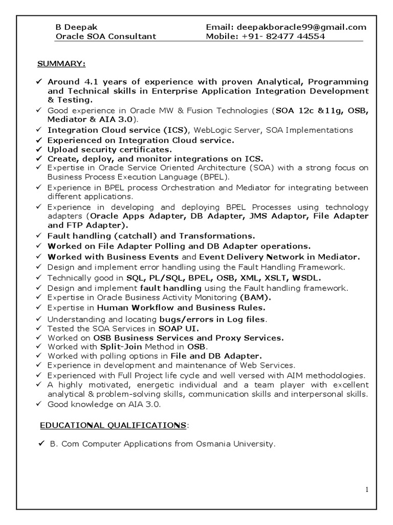 Oracle SOA - OSB - Deepak - 4.2years | PDF | Service Oriented Architecture | Software Architecture