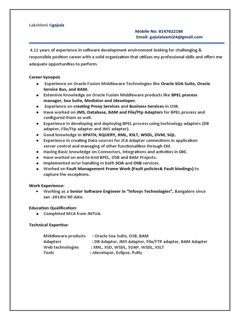 Oracle Soa Osb Lakshhmi Gajula 4years Pdf Xslt Service Oriented Architecture