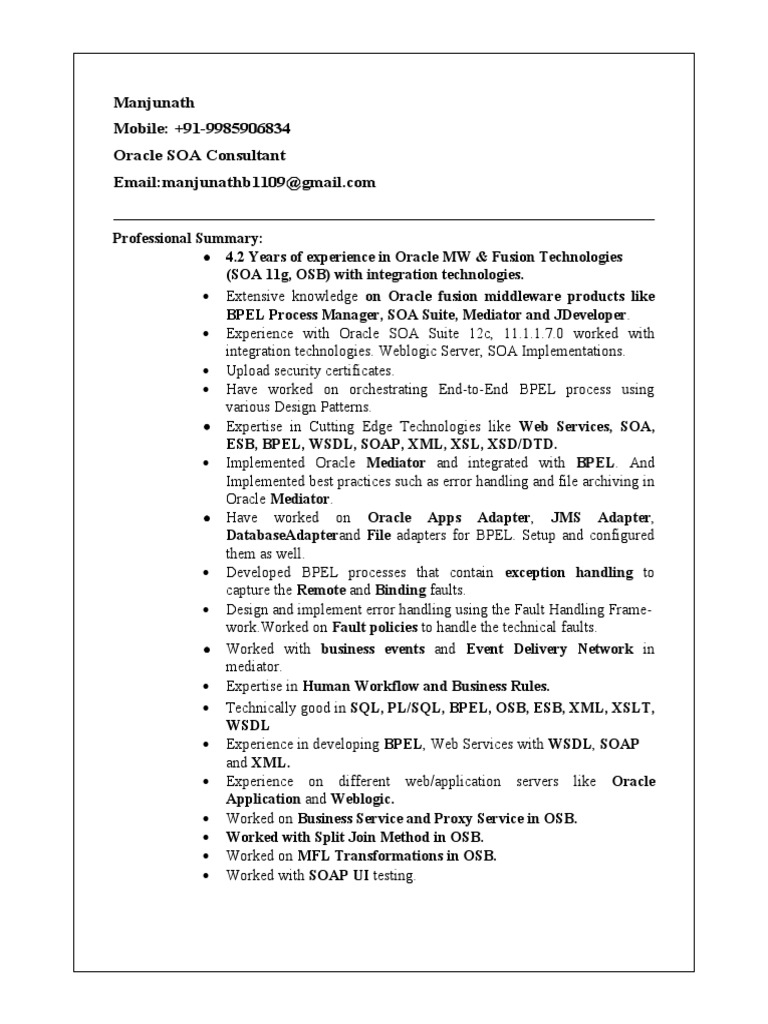 Oracle SOA - OSB - Manjunath - 4.2years | PDF | Service Oriented Architecture | Soap