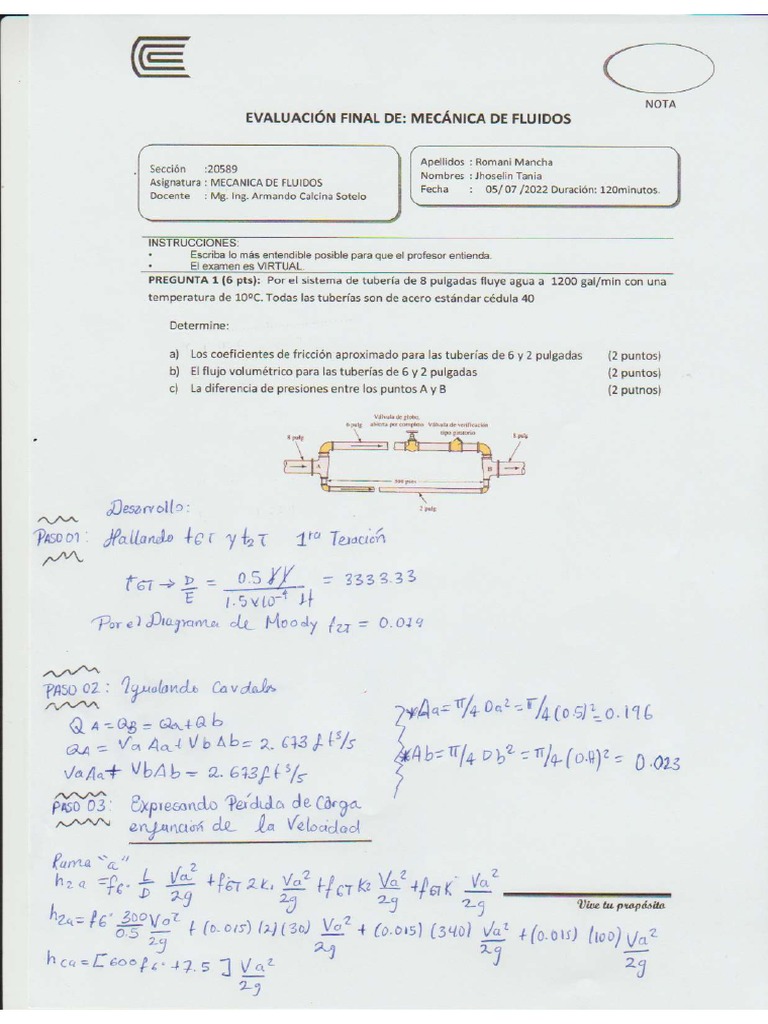 Examen Final de Mec Fluid 2022 10 | PDF