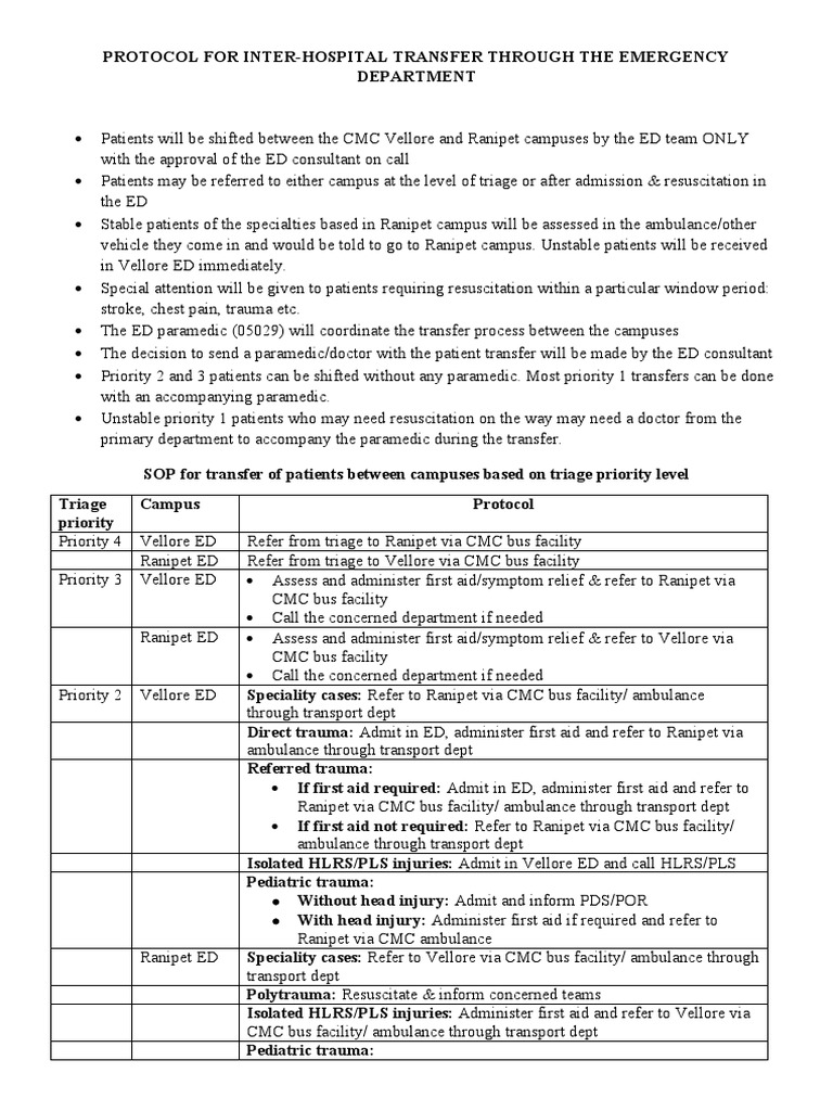 Inter Hospital Transfer Sop | PDF | Emergency Medical Services | Health ...