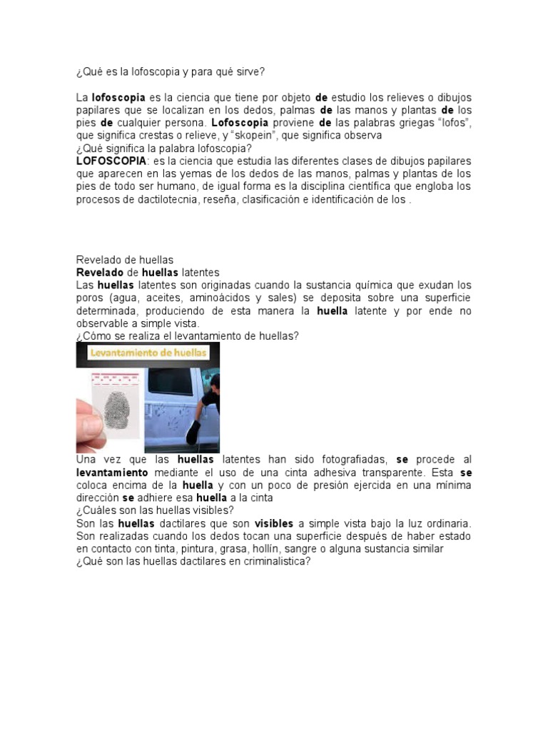 Qué Es La Lofoscopia y para Qué Sirve | PDF | Huella dactilar | Ciencia ...