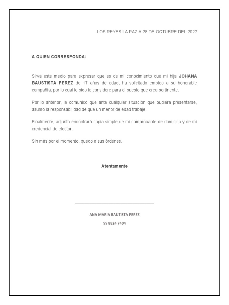 Carta Responsiva Menor de Edad | PDF