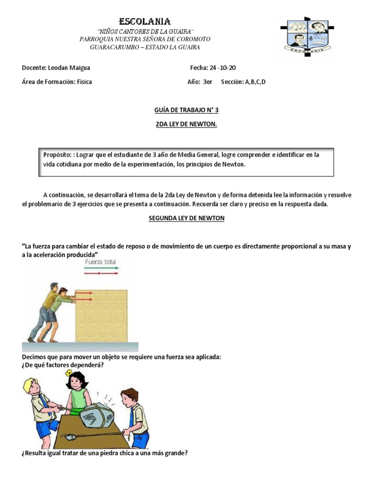 (3 Año) (2da Ley de Newton) GUIA DE TRABAJO | PDF