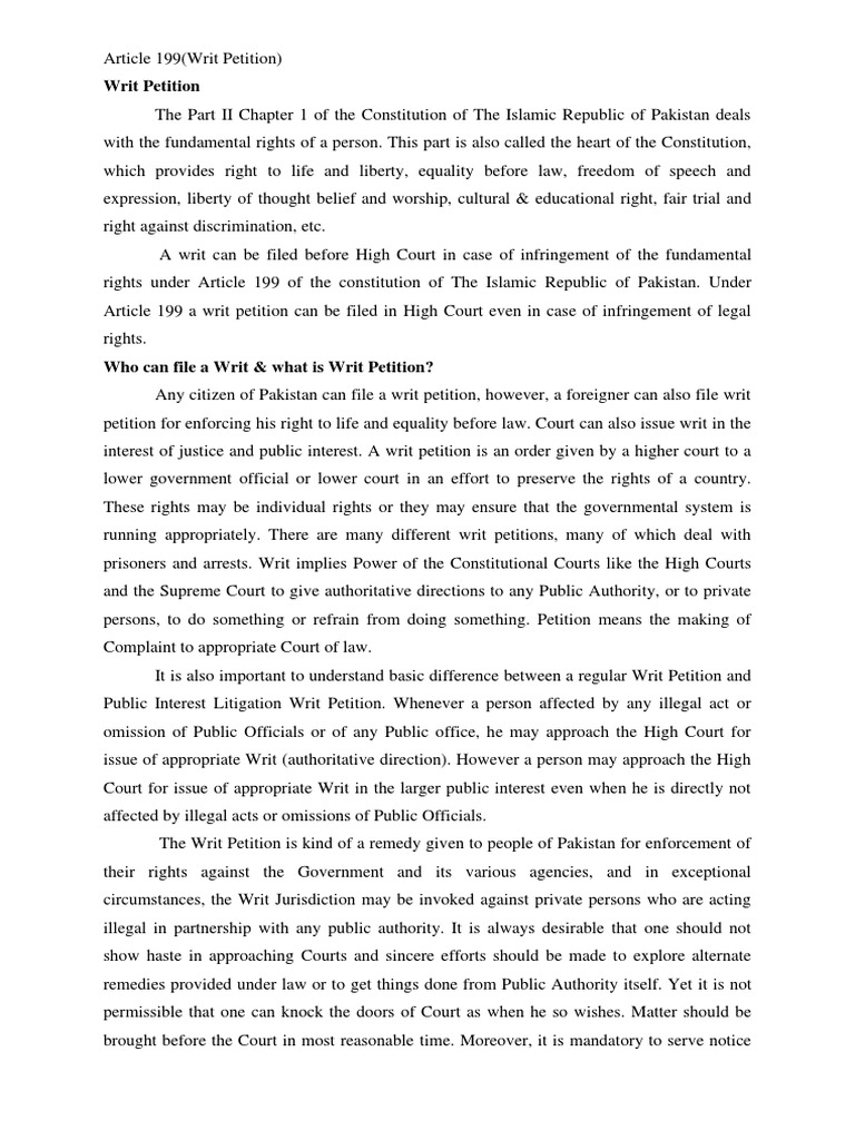 Article 199 High Court | PDF | Writ | Habeas Corpus
