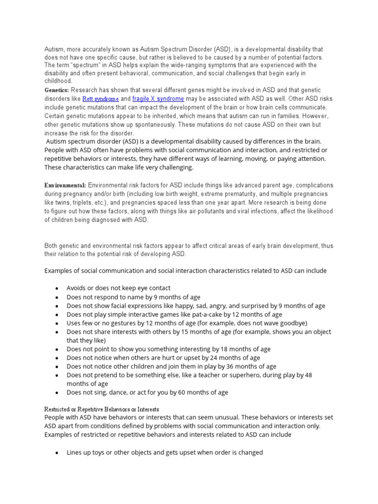 Autism Notes | PDF | Autism | Autism Spectrum