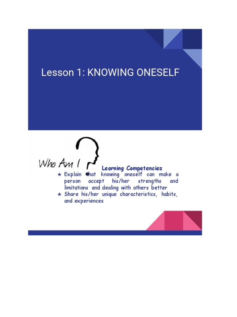 LESSON 1 Knowing and Accepting Oneself | PDF