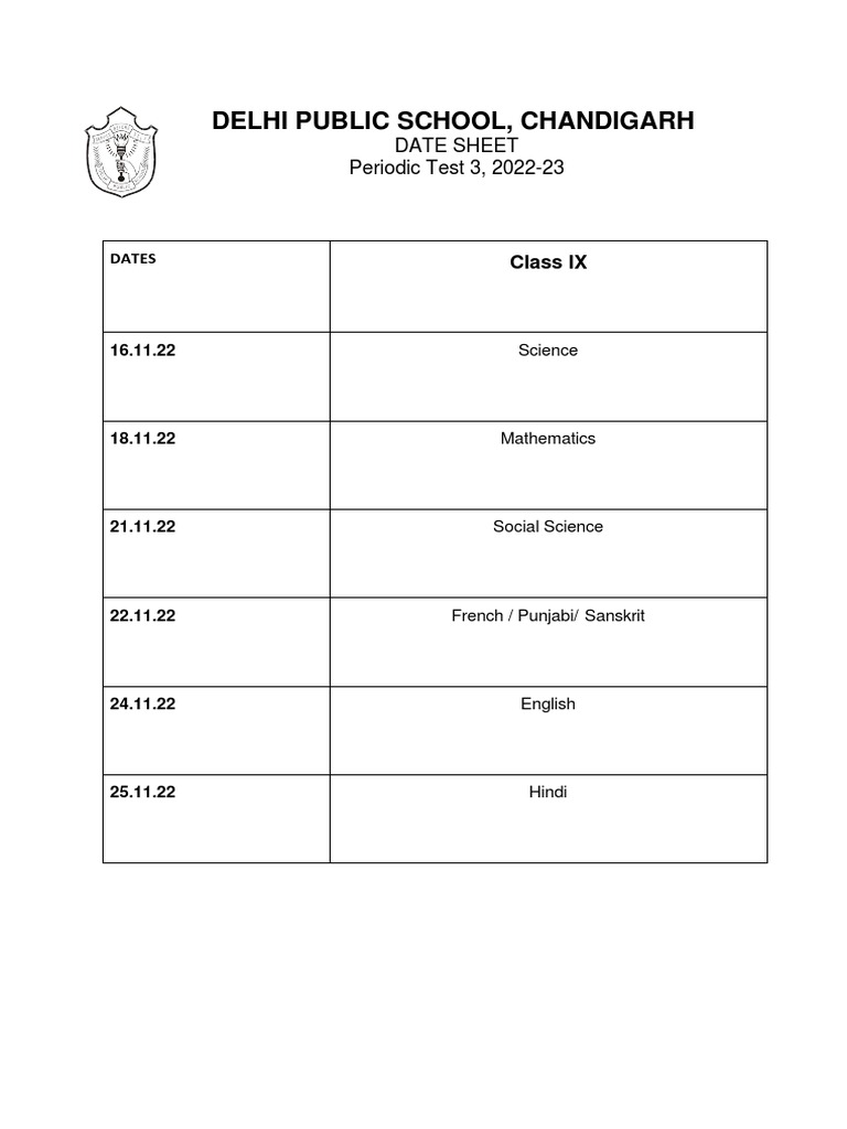 Datesheet & Syllabus Class IX | PDF