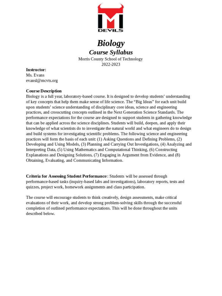 Biology Course Syllabus 2022-2023 | PDF | Ecosystem | Science