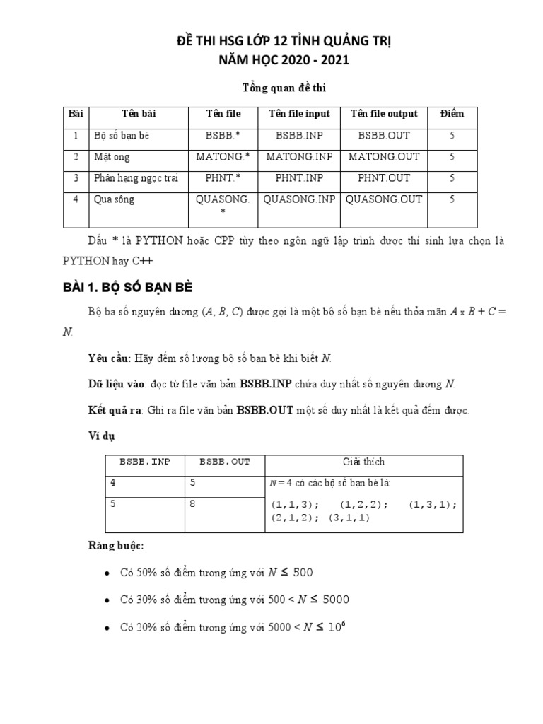 ĐỀ THI HSG LỚP 12 TỈNH QUẢNG TRỊ +KHÁNH HOÀ+ VĨNH PHÚC | PDF