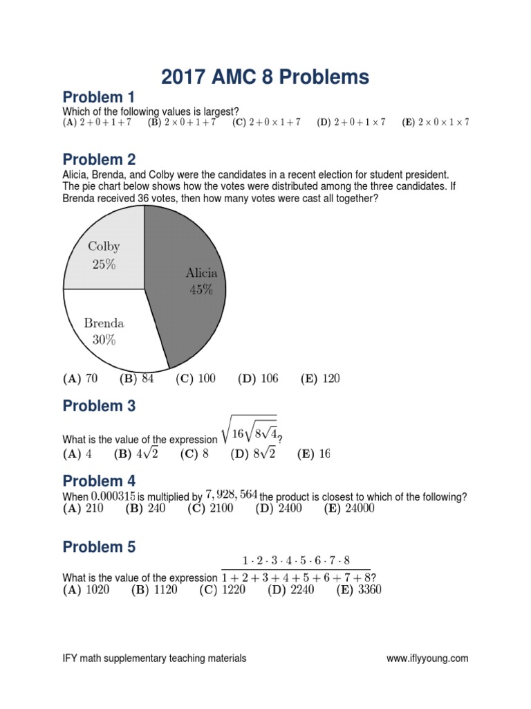 2017 AMC 8 Problems | PDF | Numbers | Area