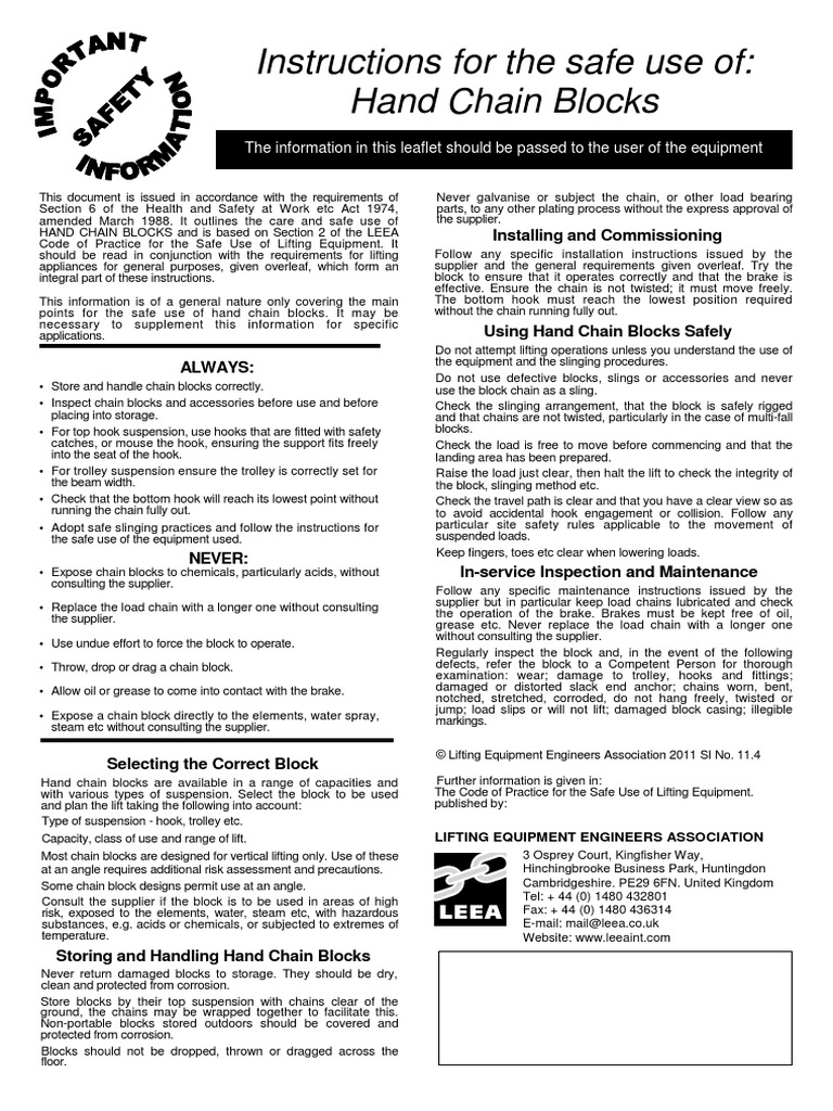 0.1 SI - 11 - Hand - Chain - Block - SI - 11.4 | PDF | Rope | Elevator
