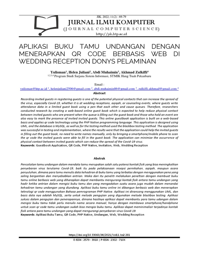 Aplikasi Buku Tamu Undangan Dengan Menerapkan QR C | PDF | Qr Code | Web Application