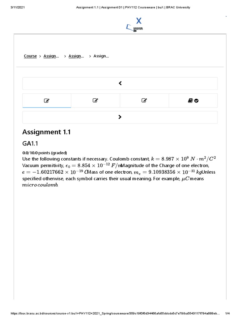Assignment 1.1 - Assignment 01 - PHY112 Courseware - BuX - BRAC University | PDF | Force ...