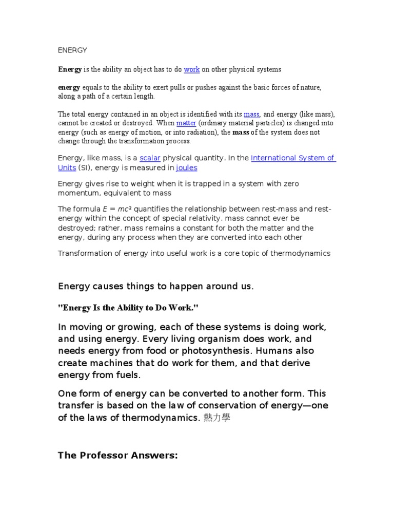 Energy | PDF | Mass | Physical Quantities