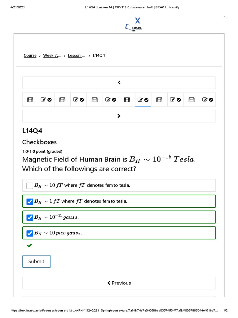 L14Q4 - Lesson 14 - PHY112 Courseware - Bux - BRAC University | PDF