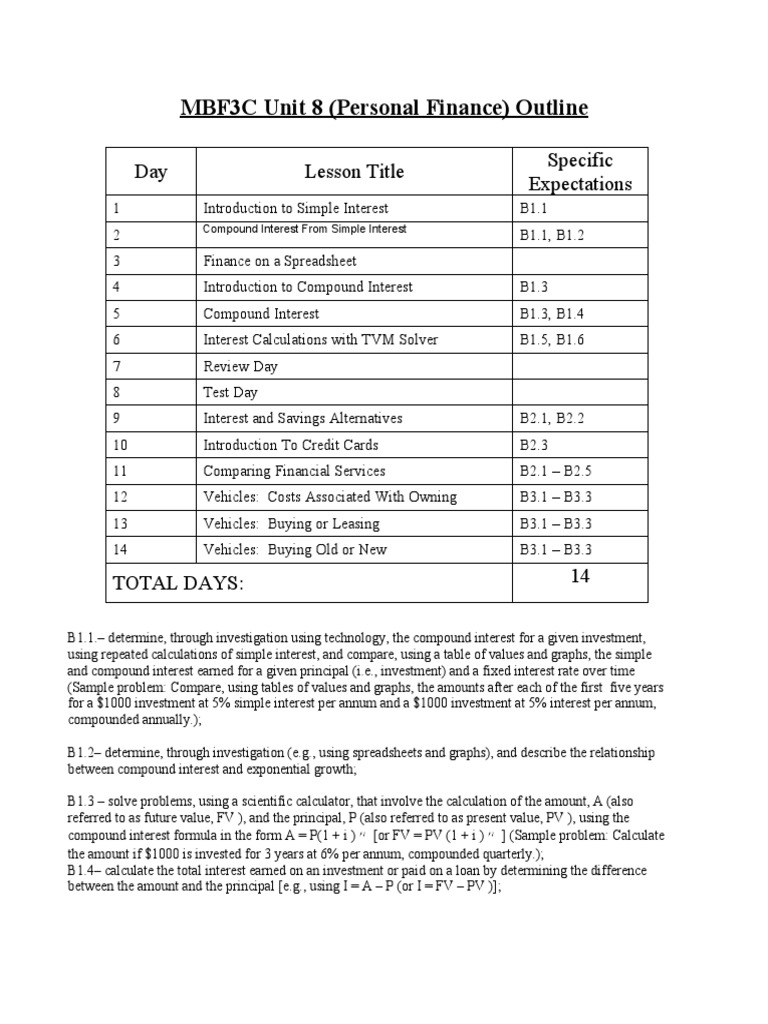 Unit 8 Personal Finance LessonsDone | PDF | Interest | Compound Interest
