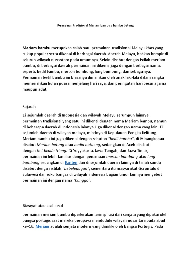 Permainan Tradisional Meriam Bambu | PDF