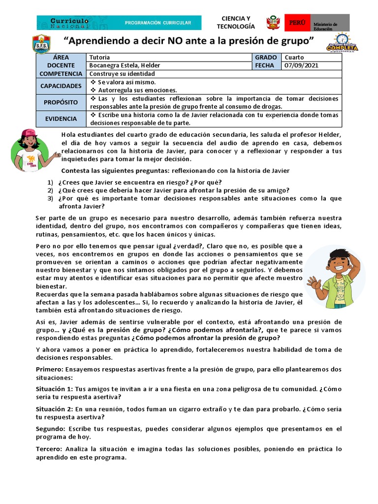 Aprendiendo A Decir No Ante A La Presión De Grupo Pdf Sicología