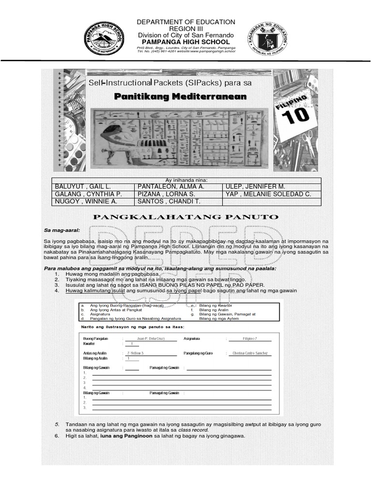 FILIPINO 10 - Q1 Module 1 | PDF