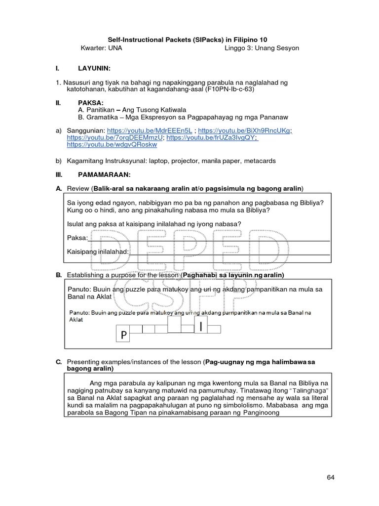FILIPINO 10 - Q1 Module 3 | PDF