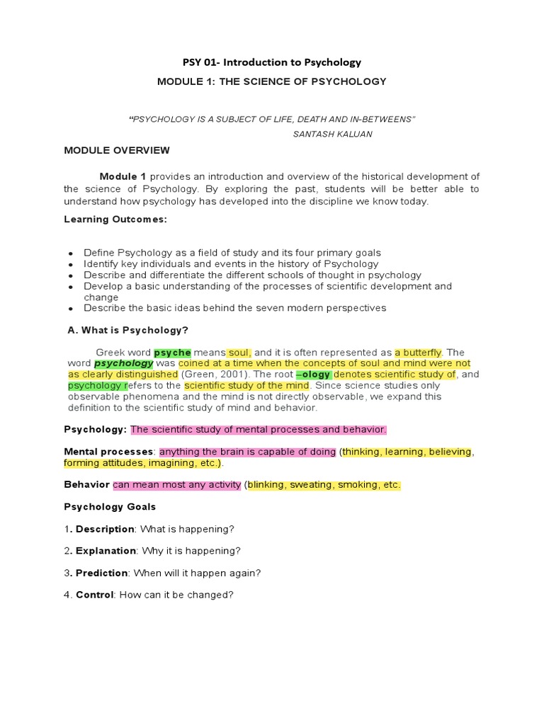 Module 1 Intro To Psychology | PDF | Psychology | Cognitive Science