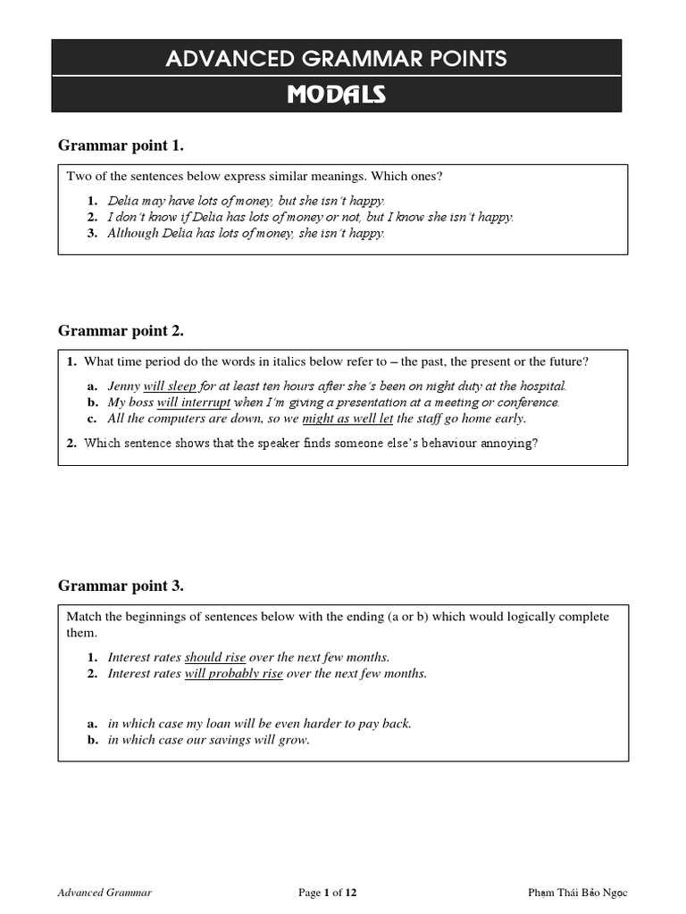 MODALS Handout | Download Free PDF | Noun | Adjective