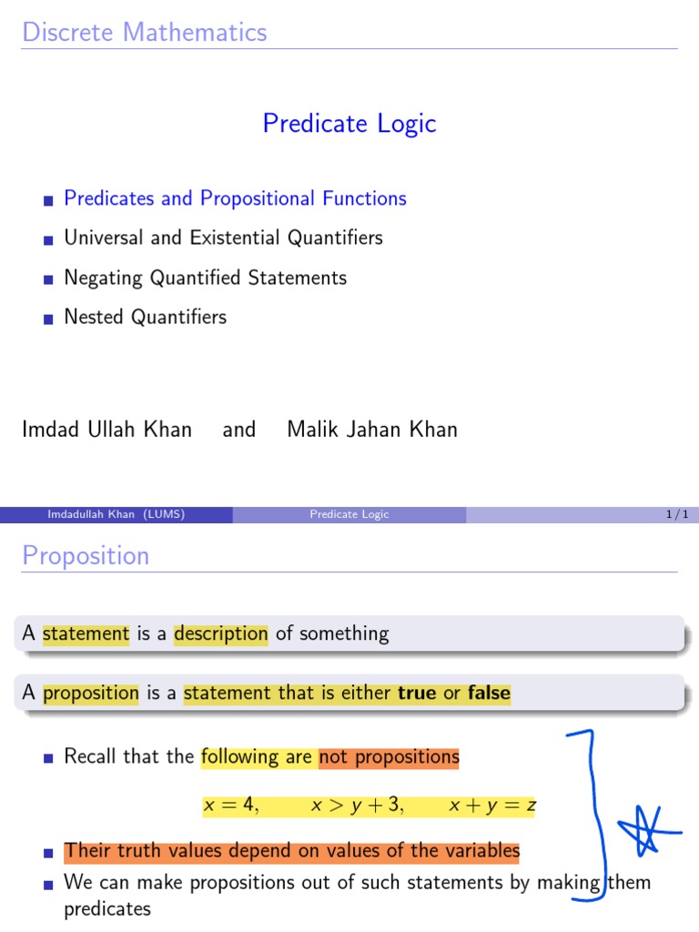 CS210 Slides 03 01 Predicates | PDF | Proposition | Logic