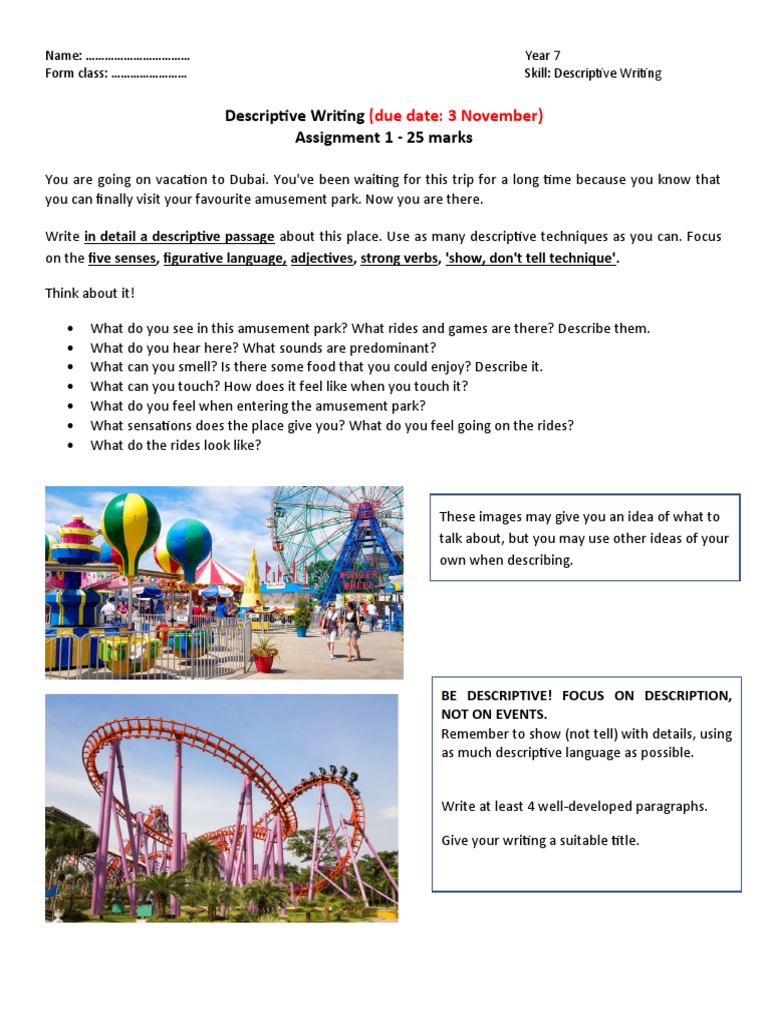 Descriptive Writing Assignment of Dubai Amusement Park | PDF ...