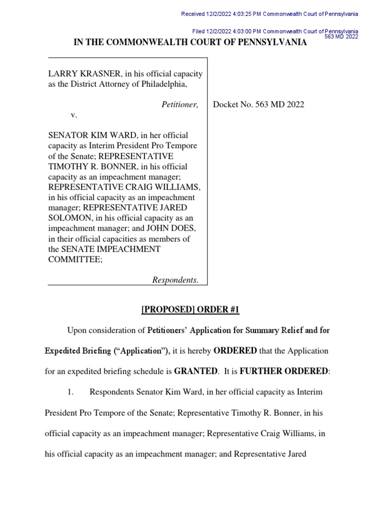 2022 12 02 Application For Summary Relief and Brief and Exhibits ISO ...