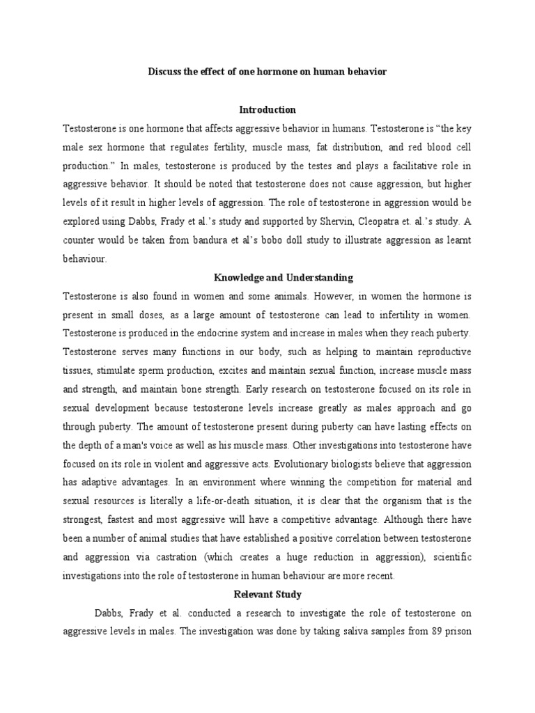 ERQ Testosterone and Behavior 2 | PDF | Aggression | Cognitive Science