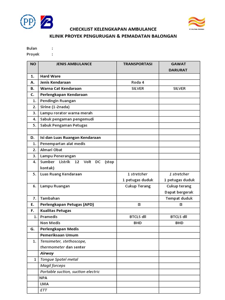 Ceklist Kelengkapan Ambulance | PDF