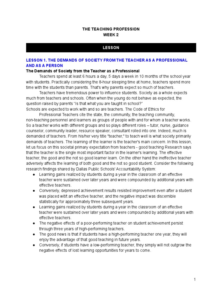 WK2 - The Demands From A Teacher | PDF | Teachers | Teaching Method