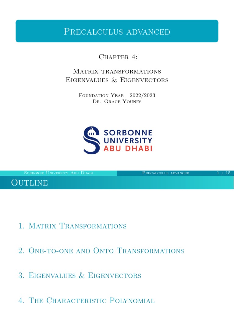 Slides Precalculus Advanced Chapter 4 Linear Transformations and Matrices | PDF | Eigenvalues ...