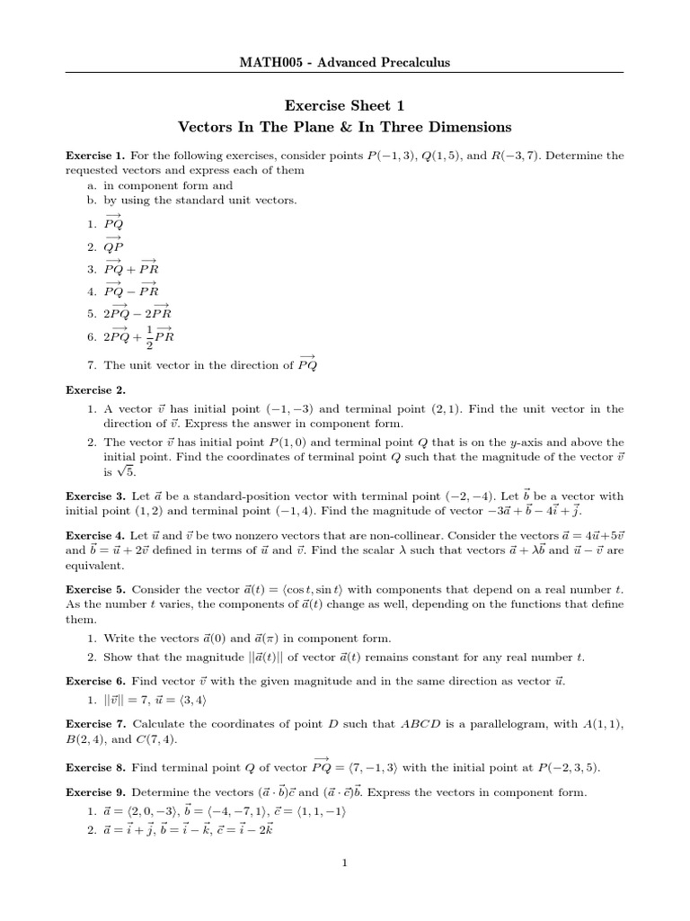 TD Sheet 1 Math005 | PDF | Euclidean Vector | Angle