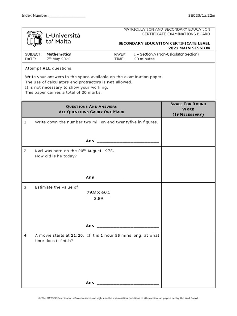 Mathematics Sec May 2022 | PDF | Area | Triangle