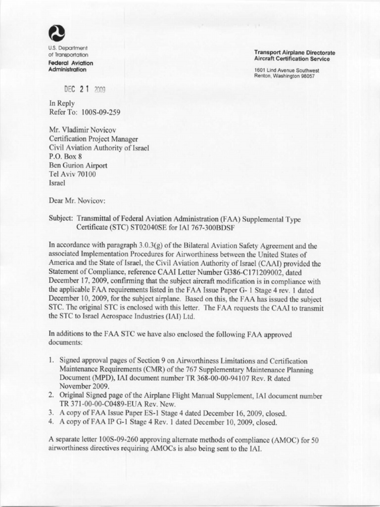 B767-300 Faa STC | PDF | Federal Aviation Administration | Aviation