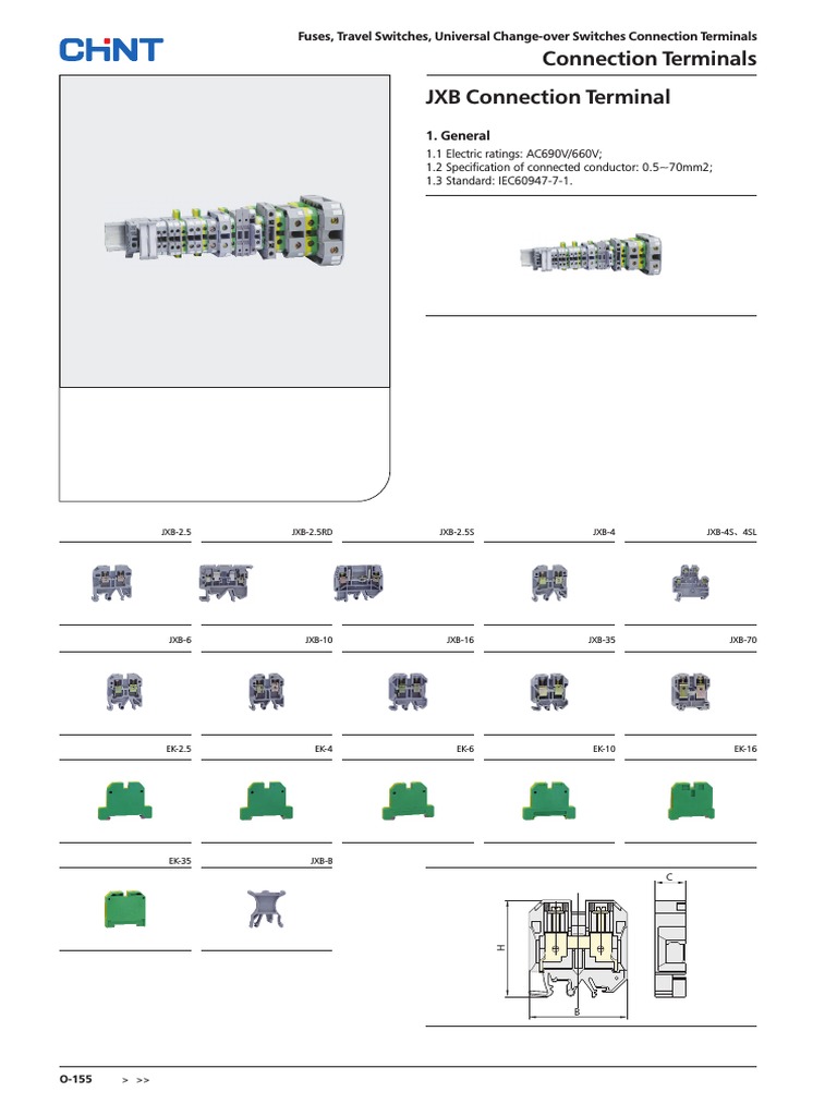 Specifications and Models of JXB and EK Series Connection Terminals for ...