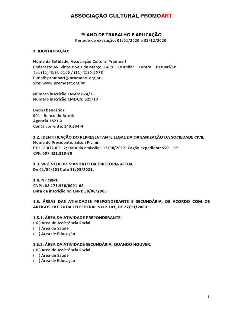 Modelo Plano de Trabalho 2 | PDF