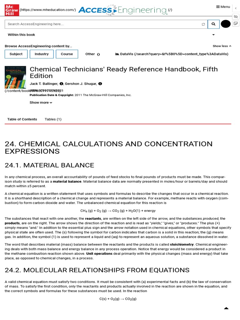 CHEMICAL CALCULATIONS AND CONCENTRATION EXPRESSIONS - McGraw-Hill Education - Access Engineering ...