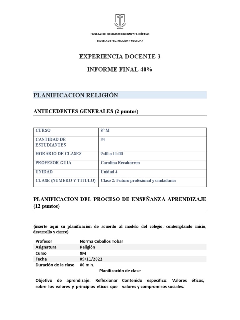 Informe Practica Mas Autoeval | PDF | Maestros | Planificación
